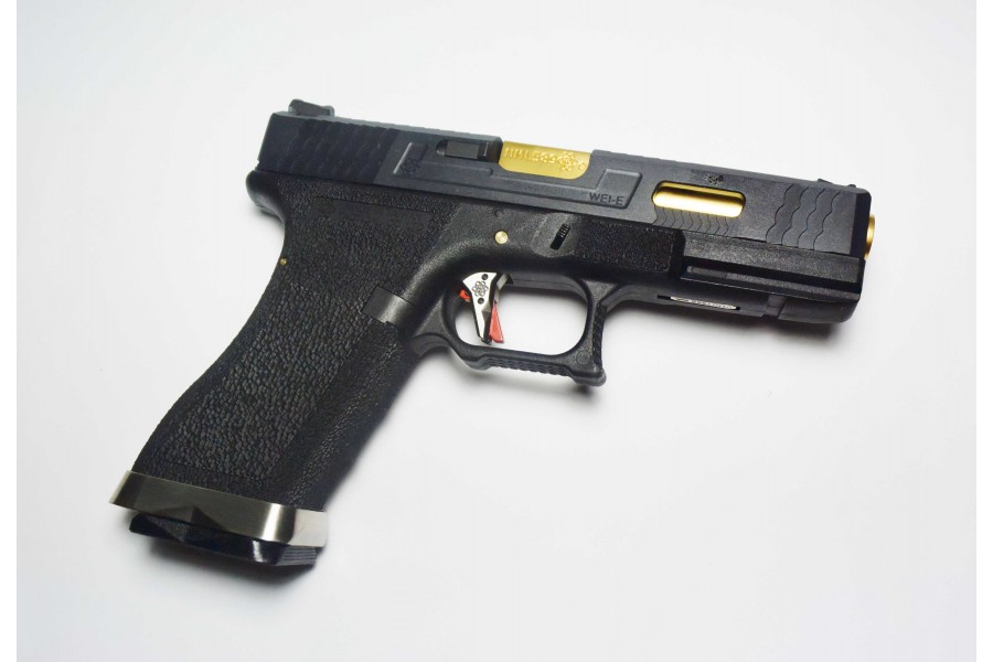 WE G FORCE G17 Custom Pistol Black Slide Gold Barrel
